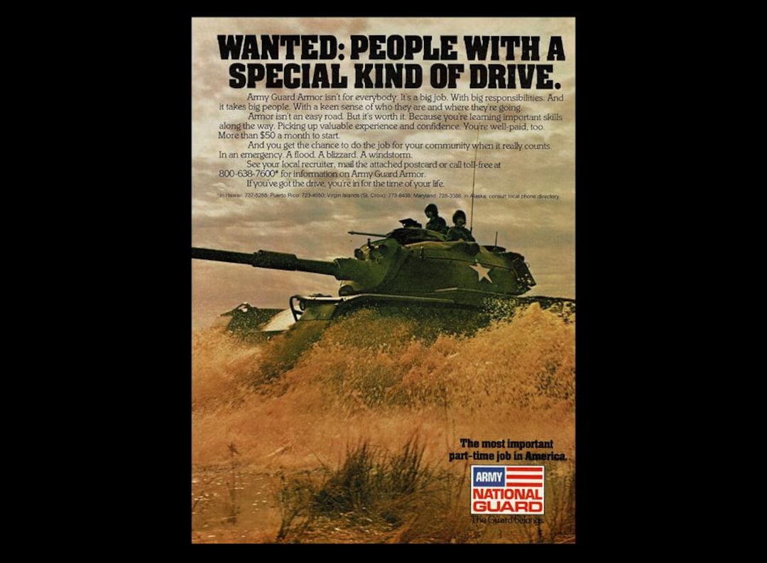 1980's Army National Guard Armor Recruiting Original Magazine Ad - Etsy