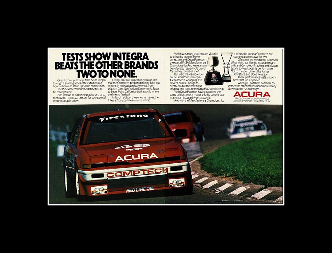 1988 Acura Integra Race Car Original Magazine Ad - Etsy