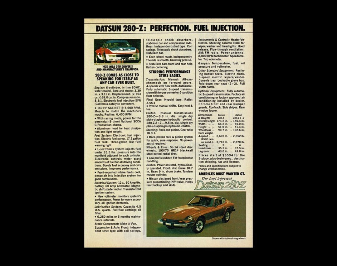 1976 Datsun 280Z Original Magazine Ad - Etsy