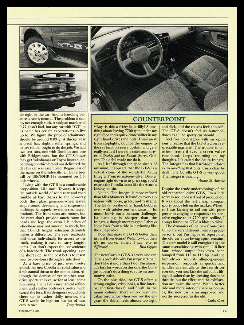 1988 Toyota Corolla GTS Original Magazine Road Test - Etsy
