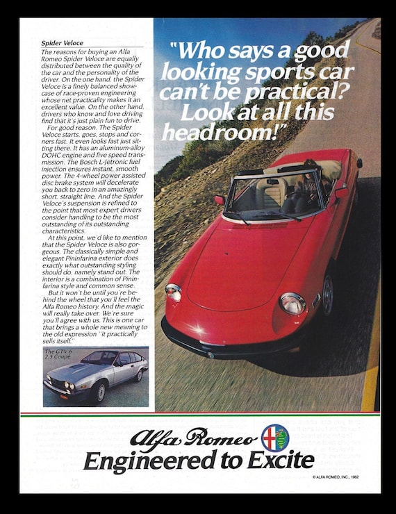 1982 Alfa Romeo Spider Original Retro Magazine Ad Art & Collectibles ...