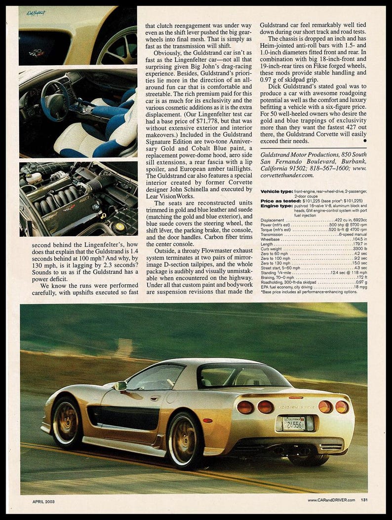 2003 Guldstrand 50th Anniversary Edition Chevrolet Corvette Original ...