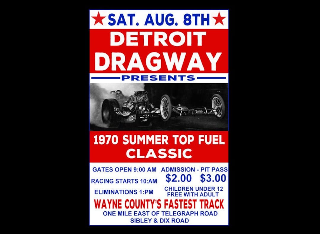 1970 Detroit Dragway Vintage Drag Racing Poster Print - Etsy