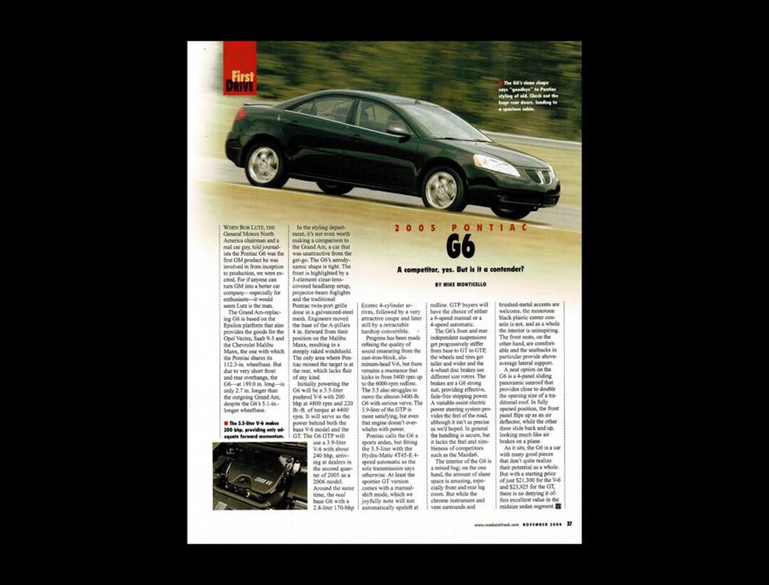 Pontiac G6 Original Magazine "first Drive" Preview Road Test - Etsy