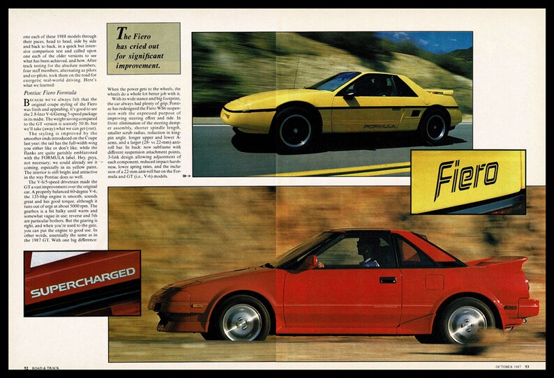1987 Toyota MR2 Vs. Pontiac Fiero Original Magazine Comparison Road ...
