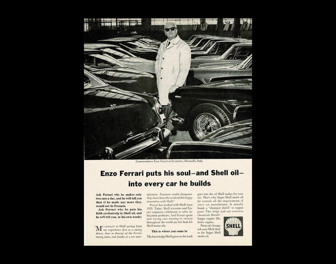 1966 Ferrari Original Magazine Ad Featuring Enzo Ferrari - Shell Oil - Etsy