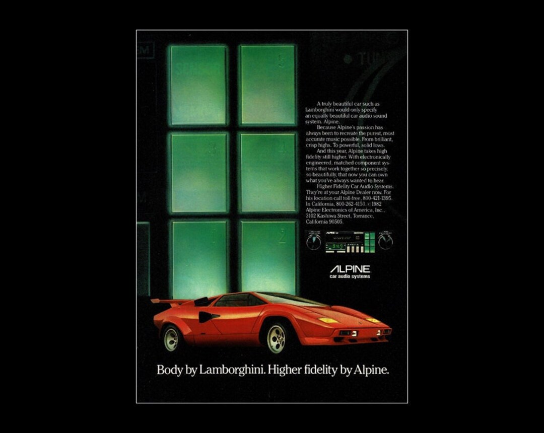 Five 1980's Lamborghini Countach Original Magazine Ads Lot Alpine Audio ...