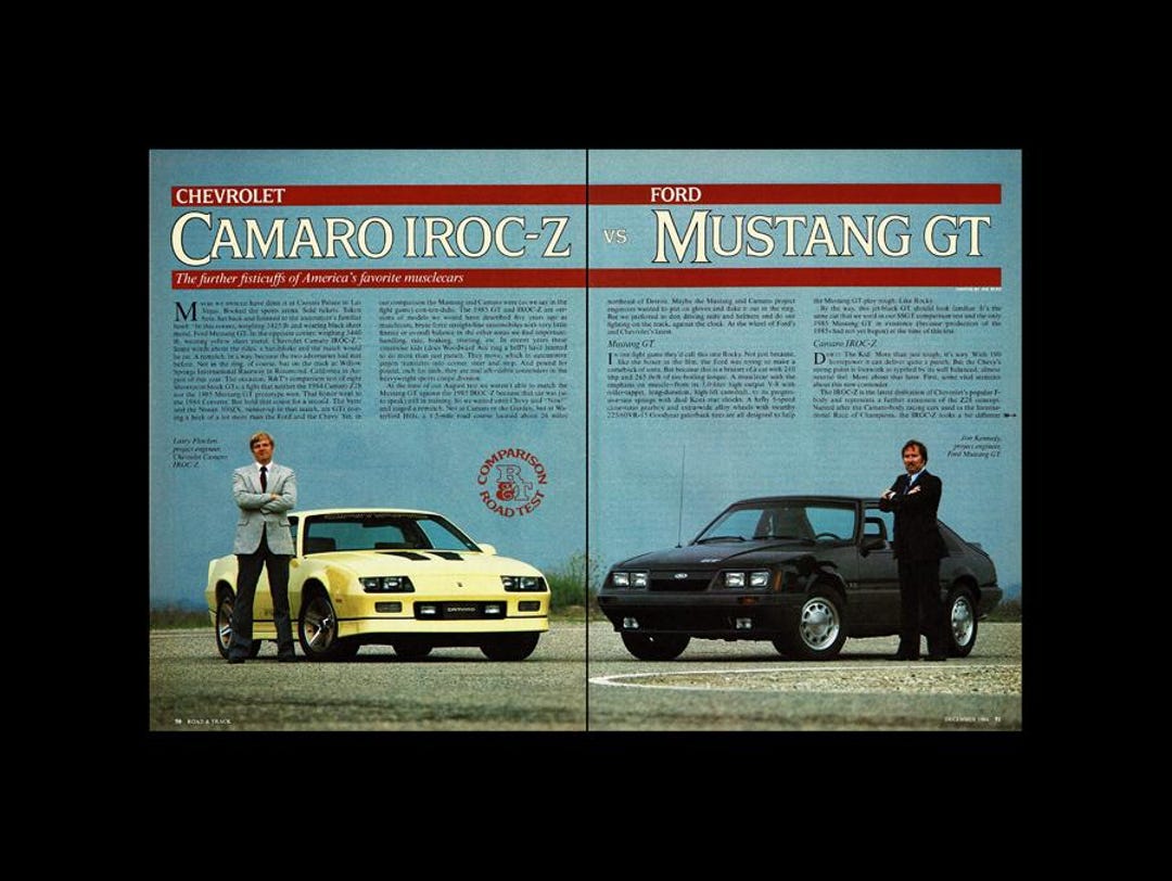 1985 Chevy Camaro IROC Z28 Vs. Ford Mustang GT Original Magazine ...