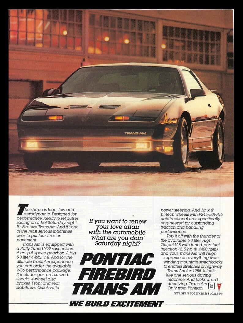 1985 Pontiac Firebird Trans Am Original Retro Magazine Ad | Etsy