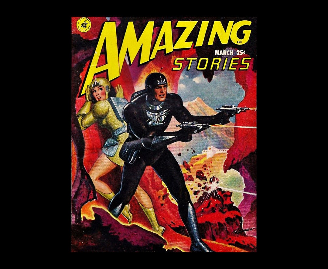 1940s Amazing Stories Science Fiction Pulp Magazine Cover Poster Print