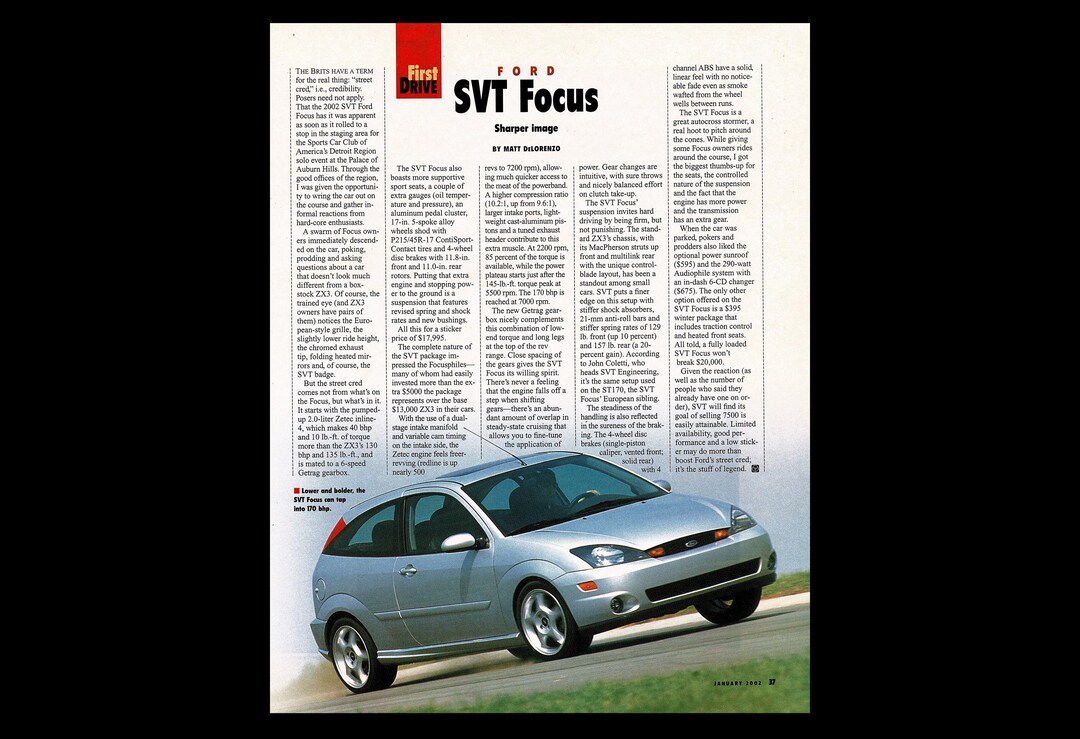 Ford SVT Focus Original Magazine "first Drive" Mini Road Test - Etsy