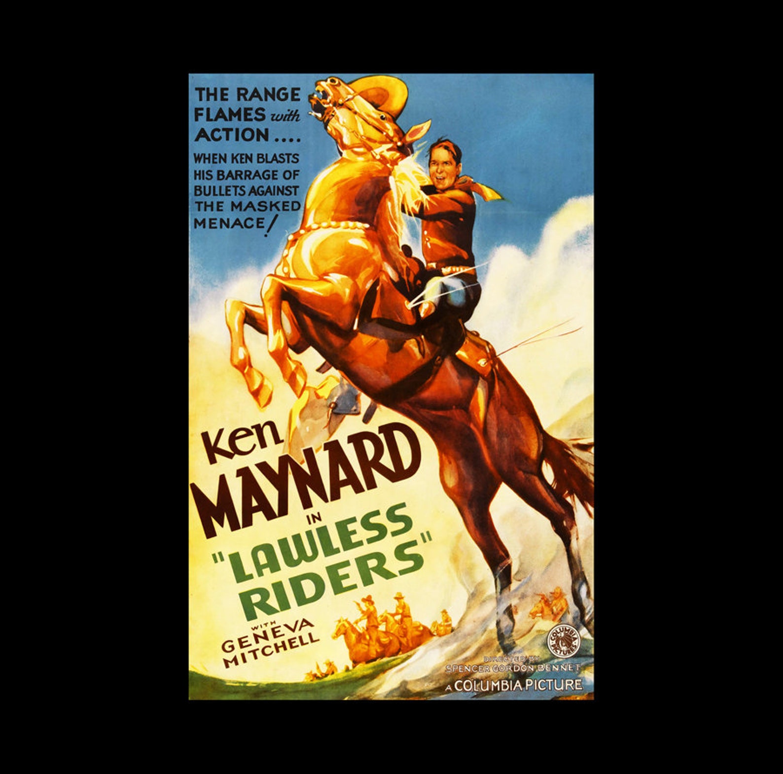 1935 Ken Maynard Western - "lawless Riders" Retro Movie Ad Poster Print ...