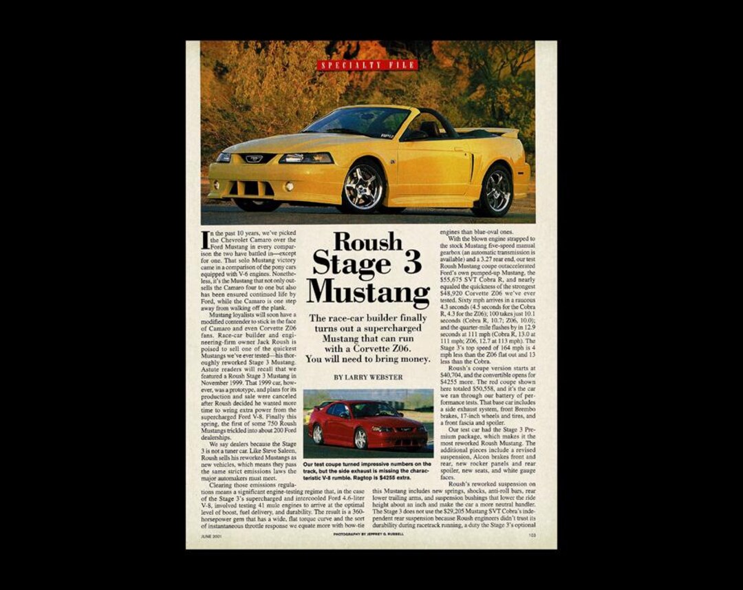 2001 Ford Mustang GT Roush Stage 3 Original Magazine Mini Road Test - Etsy
