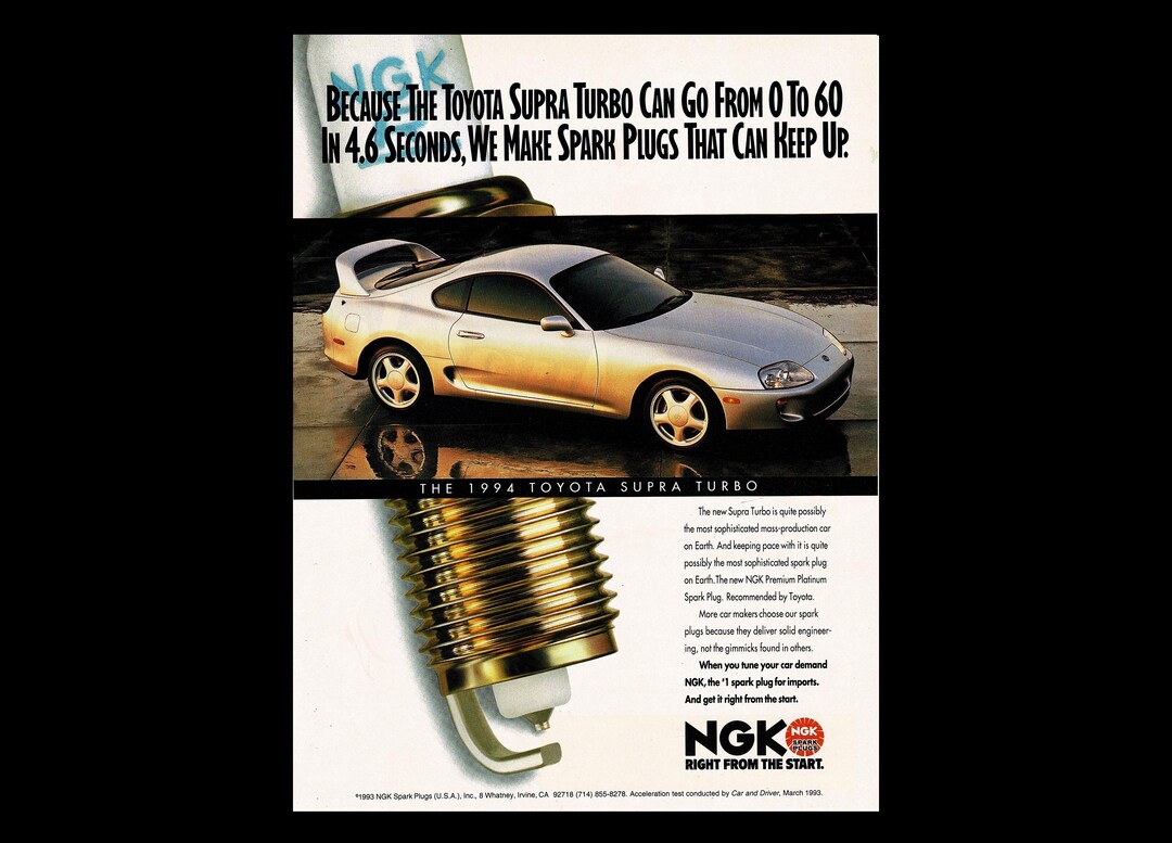 1993 Toyota Supra Original Magazine Ad: NGK Spark Plugs - Etsy