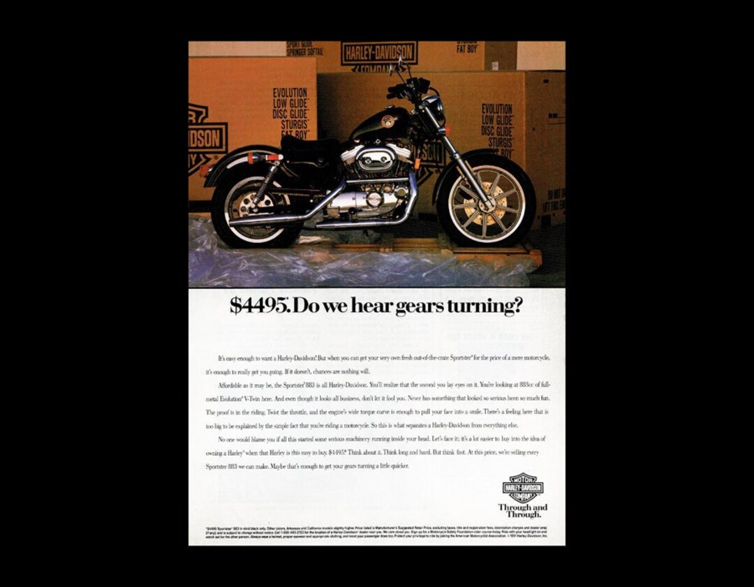 1991 Harley Davidson Sportster Motorcycle Original Magazine Ad - Etsy