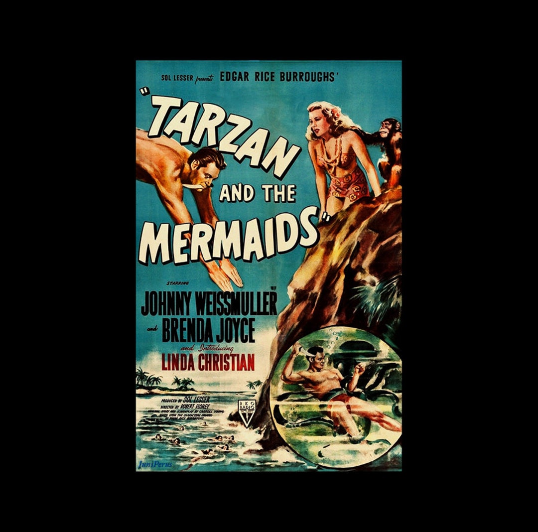 1948 "tarzan and the Mermaids" Movie Poster Art Print - Retro Movie ...