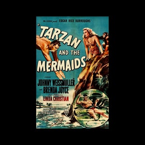 1948 "tarzan and the Mermaids" Movie Poster Art Print - Retro Movie ...