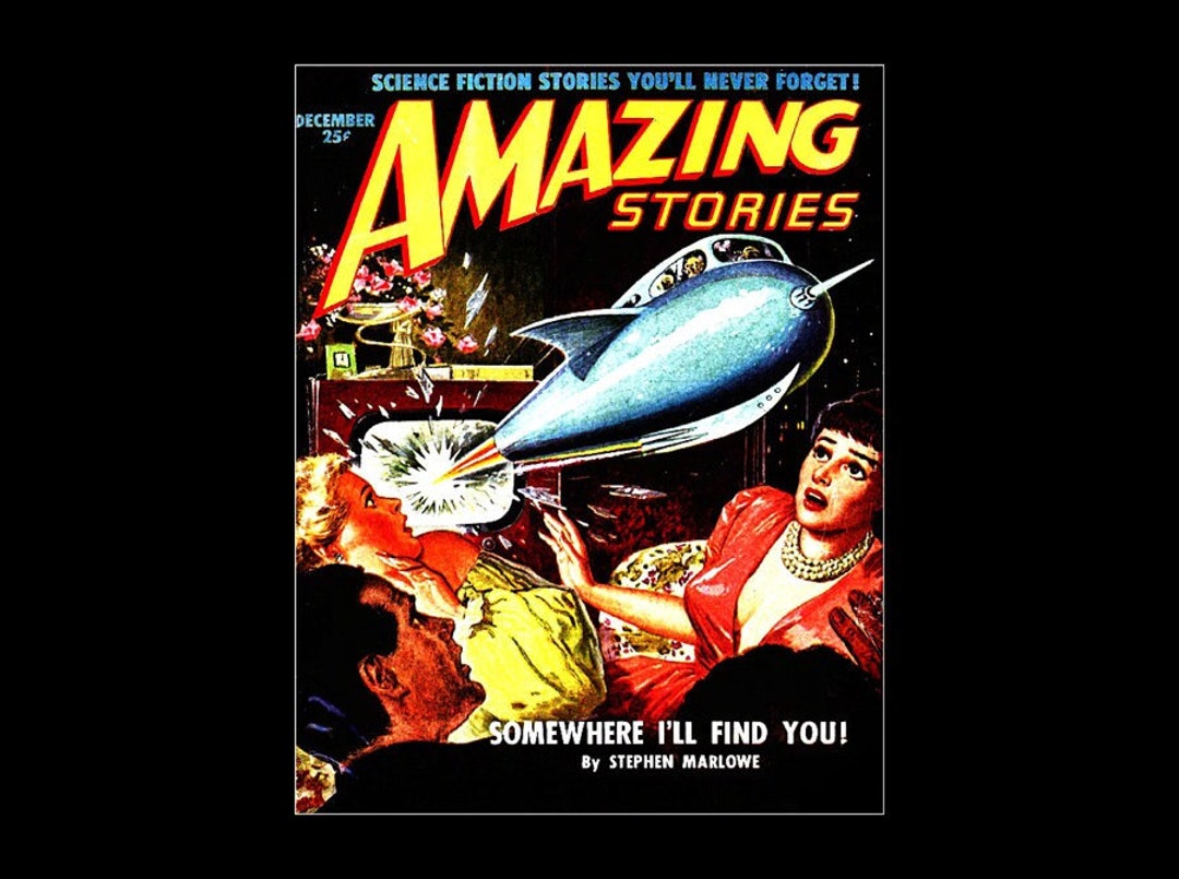 1951 Amazing Stories Science Fiction Fantasy Pulp Magazine Cover Poster