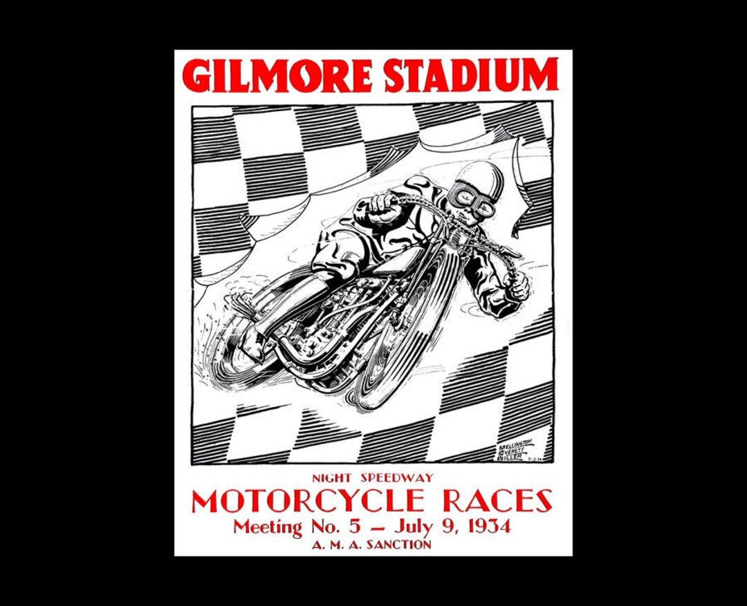 1934 Gilmore Speedway California Vintage Motorcycle Racing Poster Print ...