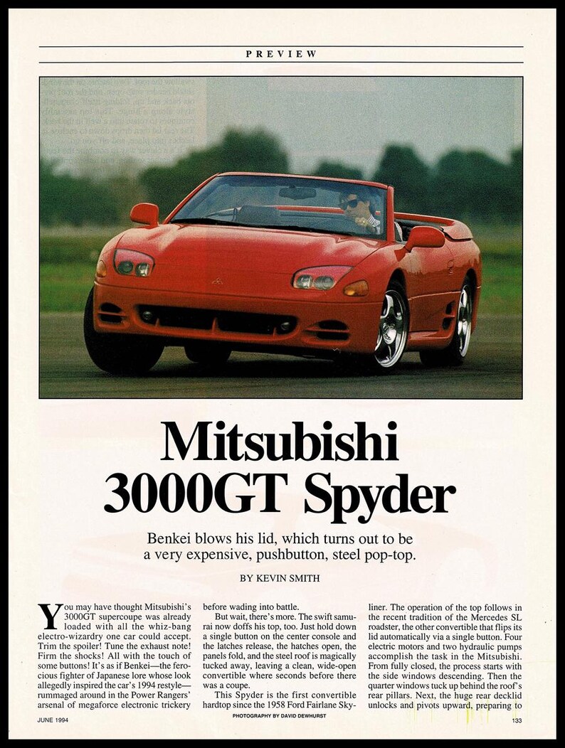 1994 Mitsubishi 3000GT Spyder Original Magazine New Model Preview ...