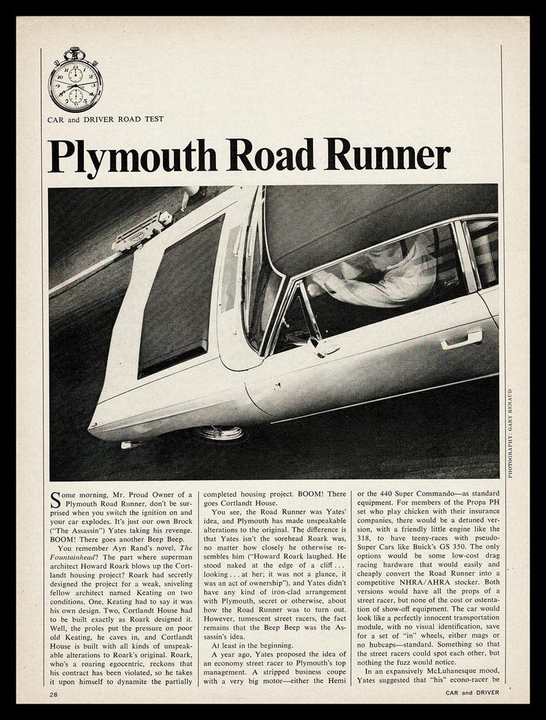 1968 Plymouth Road Runner Original Magazine Road Test - Etsy