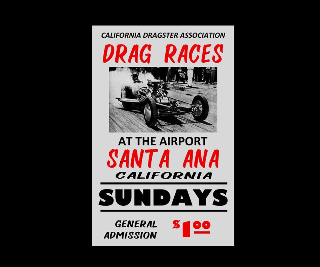 1950's Santa Ana California Drag Strip Vintage Drag Racing Poster Print ...