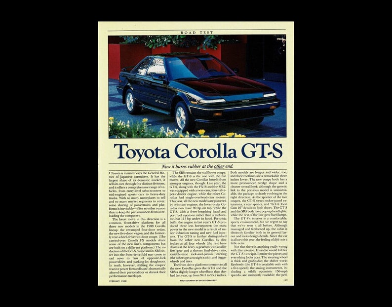 1988 Toyota Corolla GTS Original Magazine Road Test - Etsy