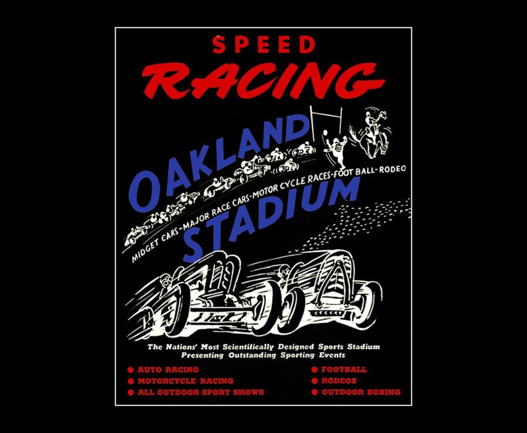1946 Oakland Stadium Speedway California Vintage Auto Racing Art Print ...