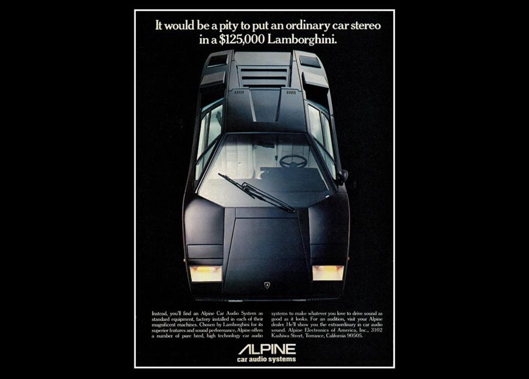 1980 Lamborghini Countach Original Magazine Ad - Alpine Audio Equipment ...
