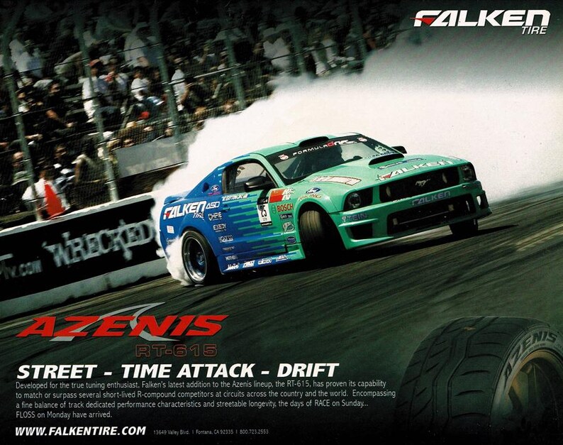 2000's Ford Mustang GT Drifting Race Car Original Magazine Ad - Falken ...