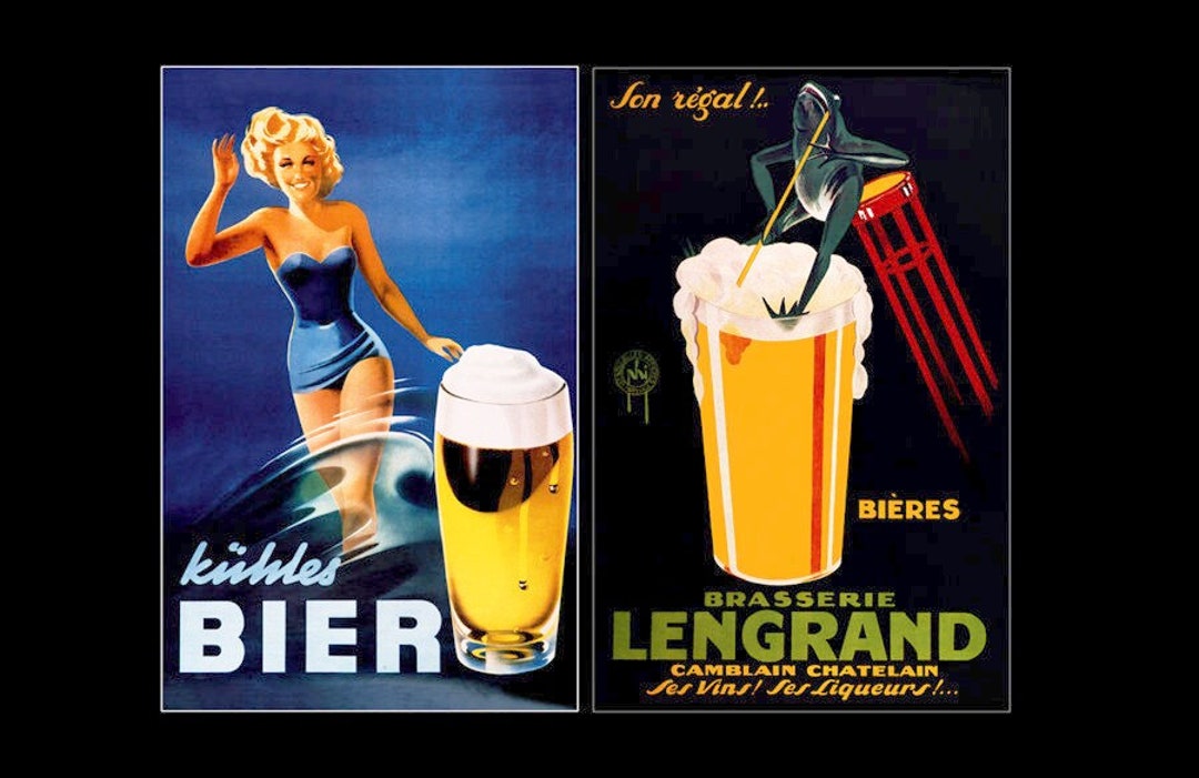 Two Vintage Foreign Beer Ads Poster Art Prints Kuhles & Lengrand Beer ...