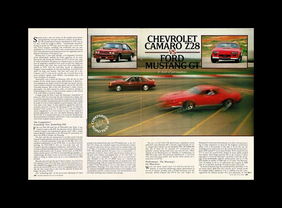 1982 Chevy Camaro Z28 Vs. Ford Mustang GT Original Magazine Road Test ...