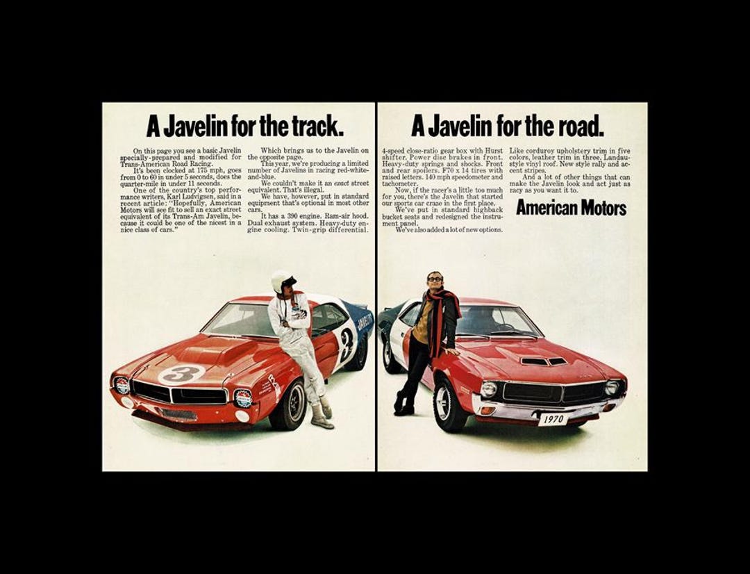 1970 American Motors AMC Javelin Original Magazine Ad - SCCA Trans Am ...