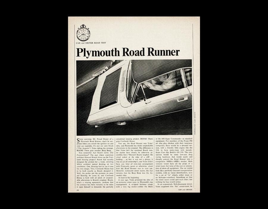 1968 Plymouth Road Runner Original Magazine Road Test - Etsy