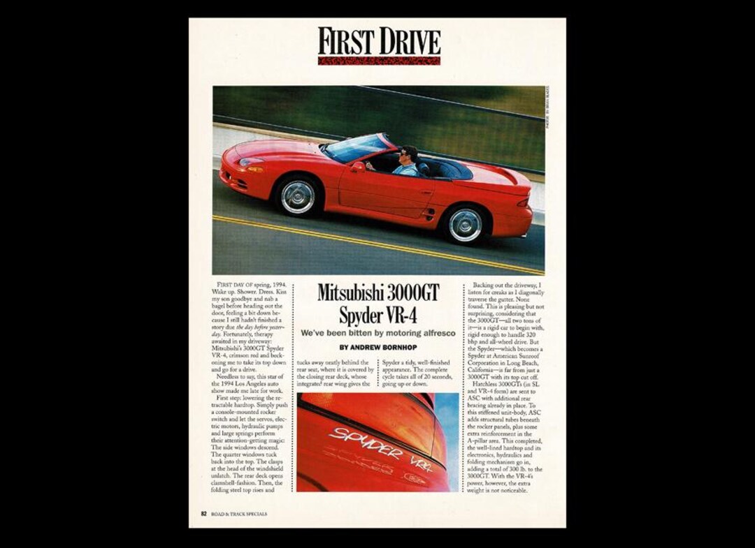 1995 Mitsubishi 3000GT VR4 Spyder Original Magazine "first Drive" Mini ...