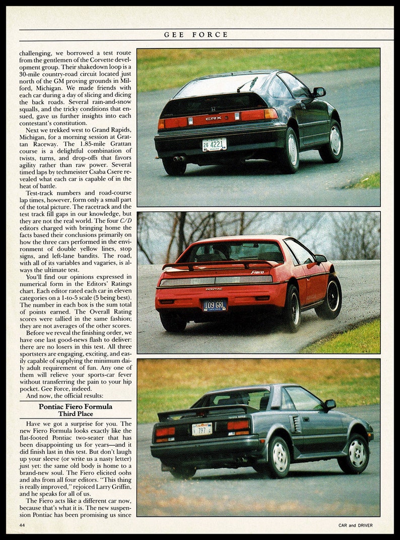 1988 Toyota MR2 Vs. Pontiac Fiero Original Magazine Comparison Road ...