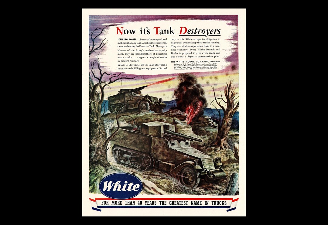1943 White Half Track Tank Destroyer World War 2 Original Magazine Ad ...
