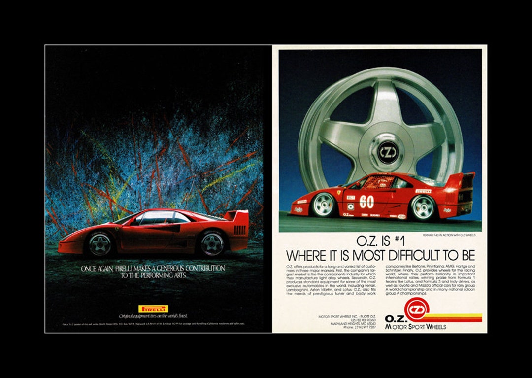 1980's Ferrari F40 Original Magazine Ads Pirelli Tires - Etsy