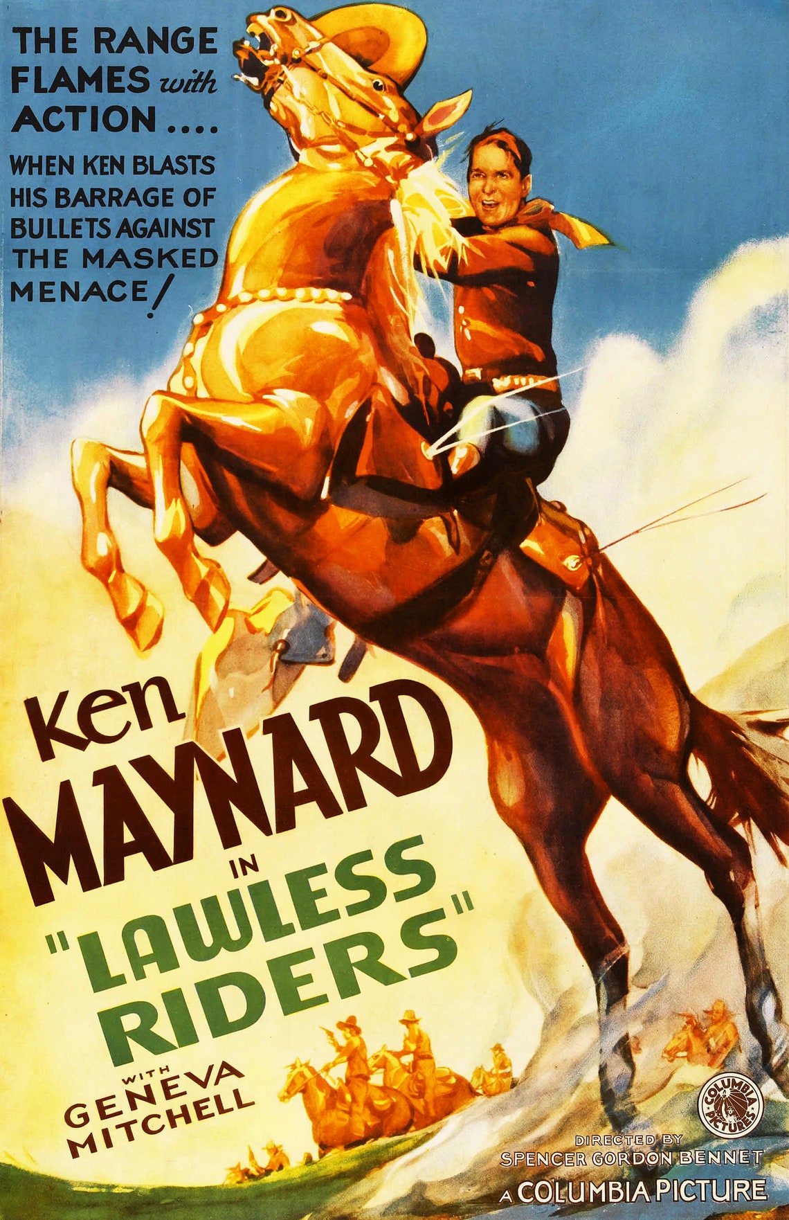 1935 Ken Maynard Western - "lawless Riders" Retro Movie Ad Poster Print ...