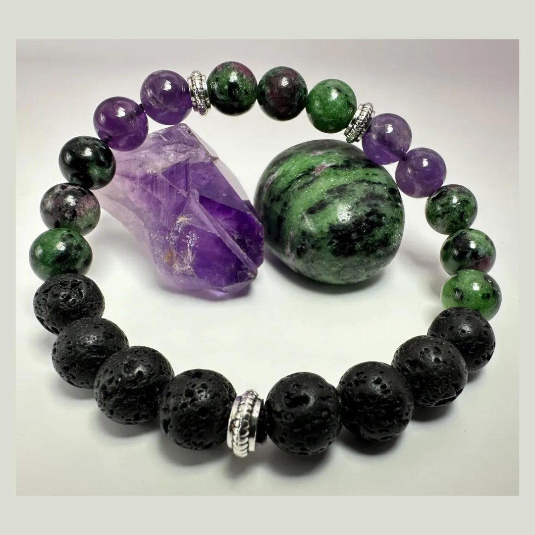 Recovery Journey Bracelet Amethyst Ruby Zoisite Genuine Gemstone Beaded ...