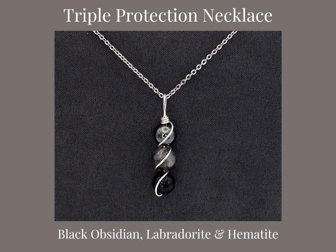 Triple Protection Necklace Copper Wire Wrapped Pendant Empath Support ...