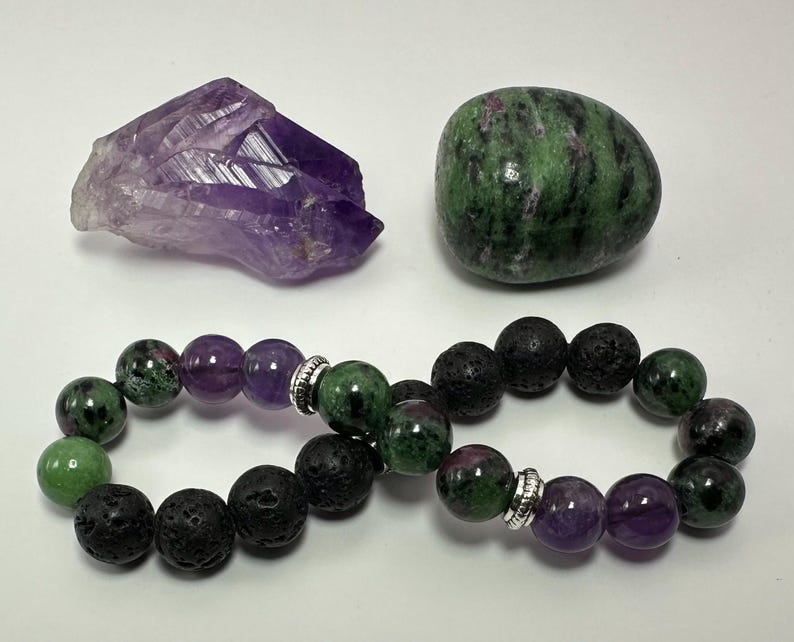 Recovery Journey Bracelet Amethyst Ruby Zoisite Genuine Gemstone Beaded ...