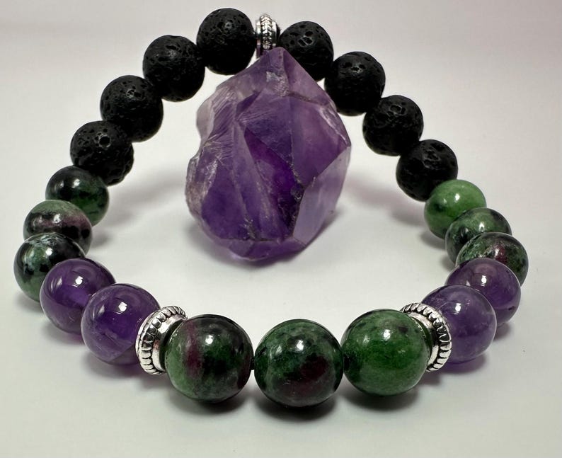 Recovery Journey Bracelet Amethyst Ruby Zoisite Genuine Gemstone Beaded ...