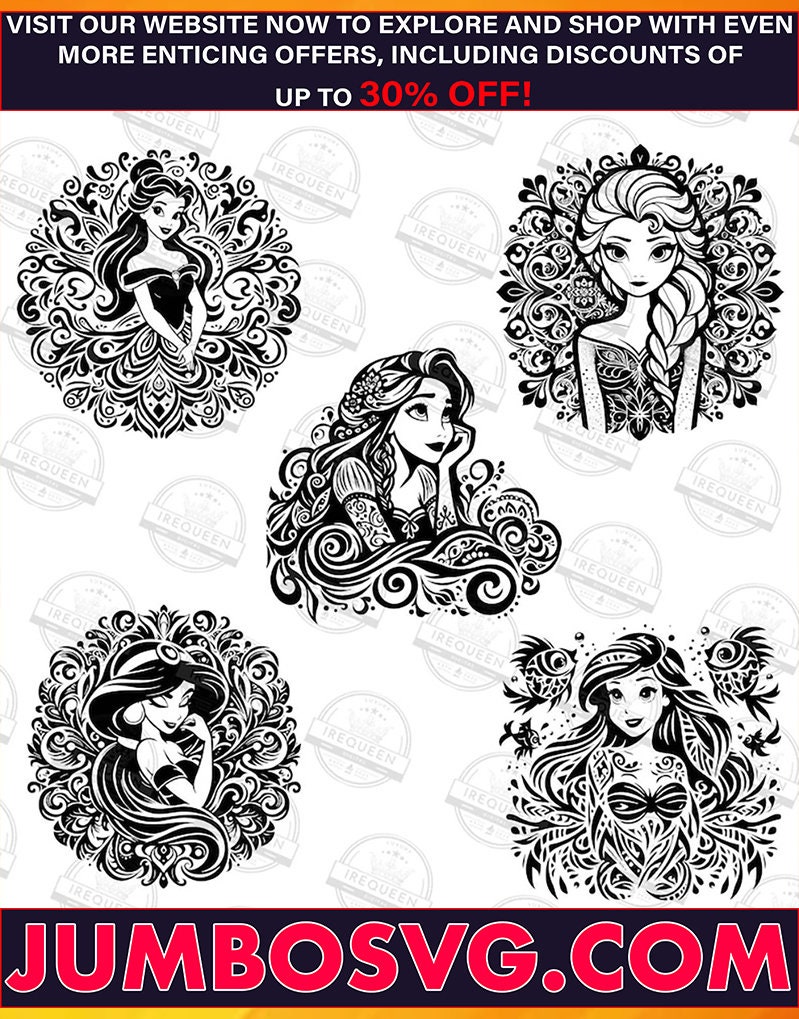 10 Cartoon Princess Svg Bundle, Princess Cartoon Svg, Intricate Weeding ...