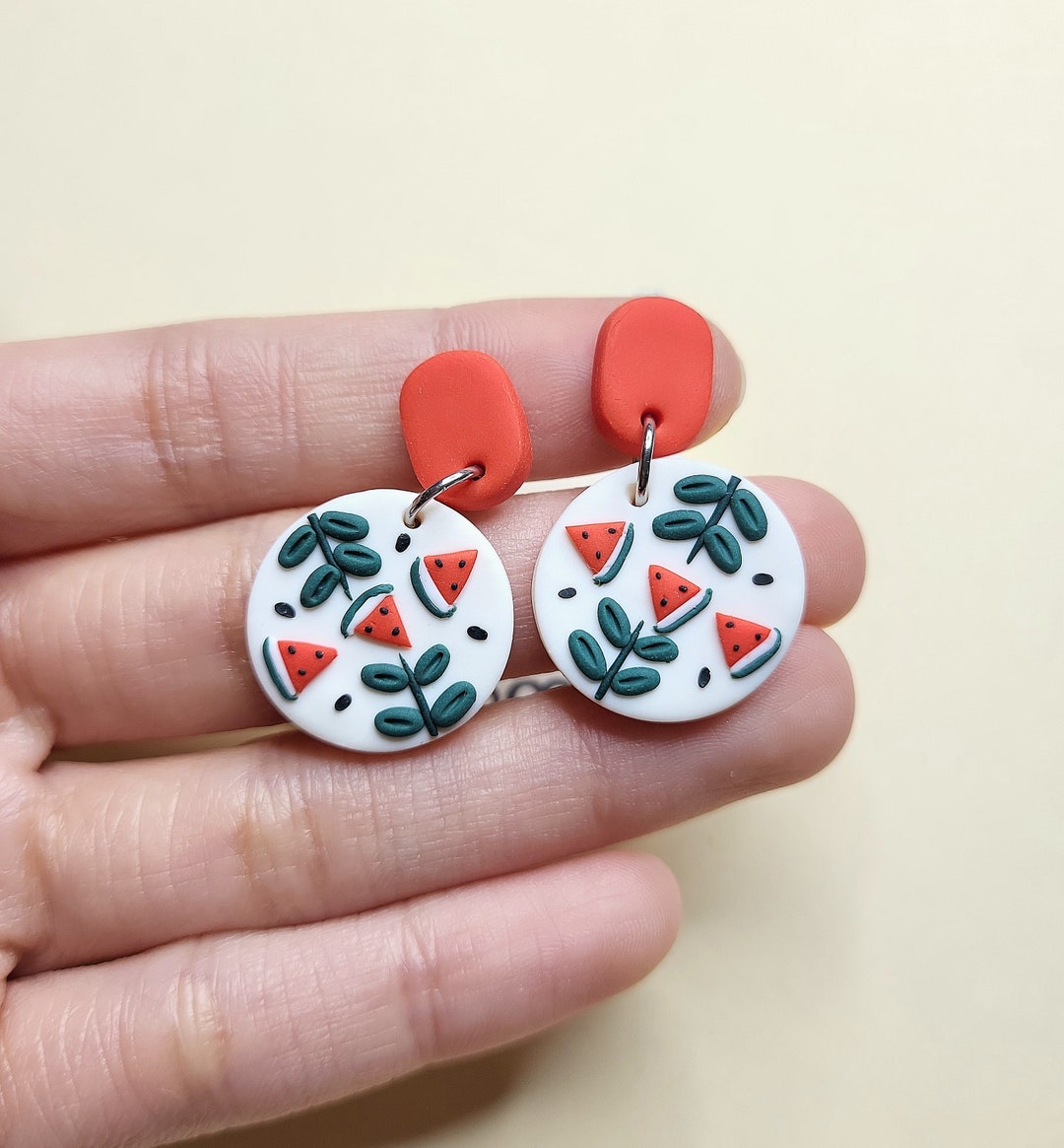 Watermelon Earrings, Polymer Clay Earrings, Handmade Fruit Jewelry - Etsy