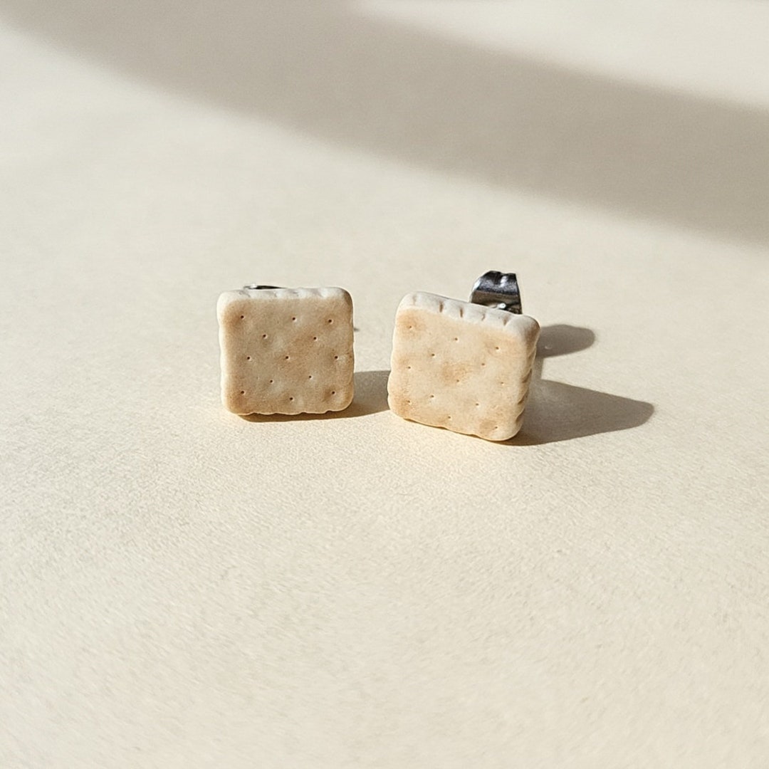 Mini Cracker Stud Earrings, Cute Snack Jewelry, Polymer Clay Food ...