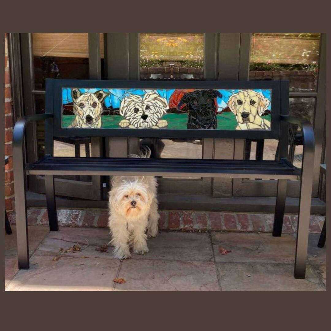 Custom Mosaic Pet Portrait Bench – Stained Glass Cat or Dog Memorial ...