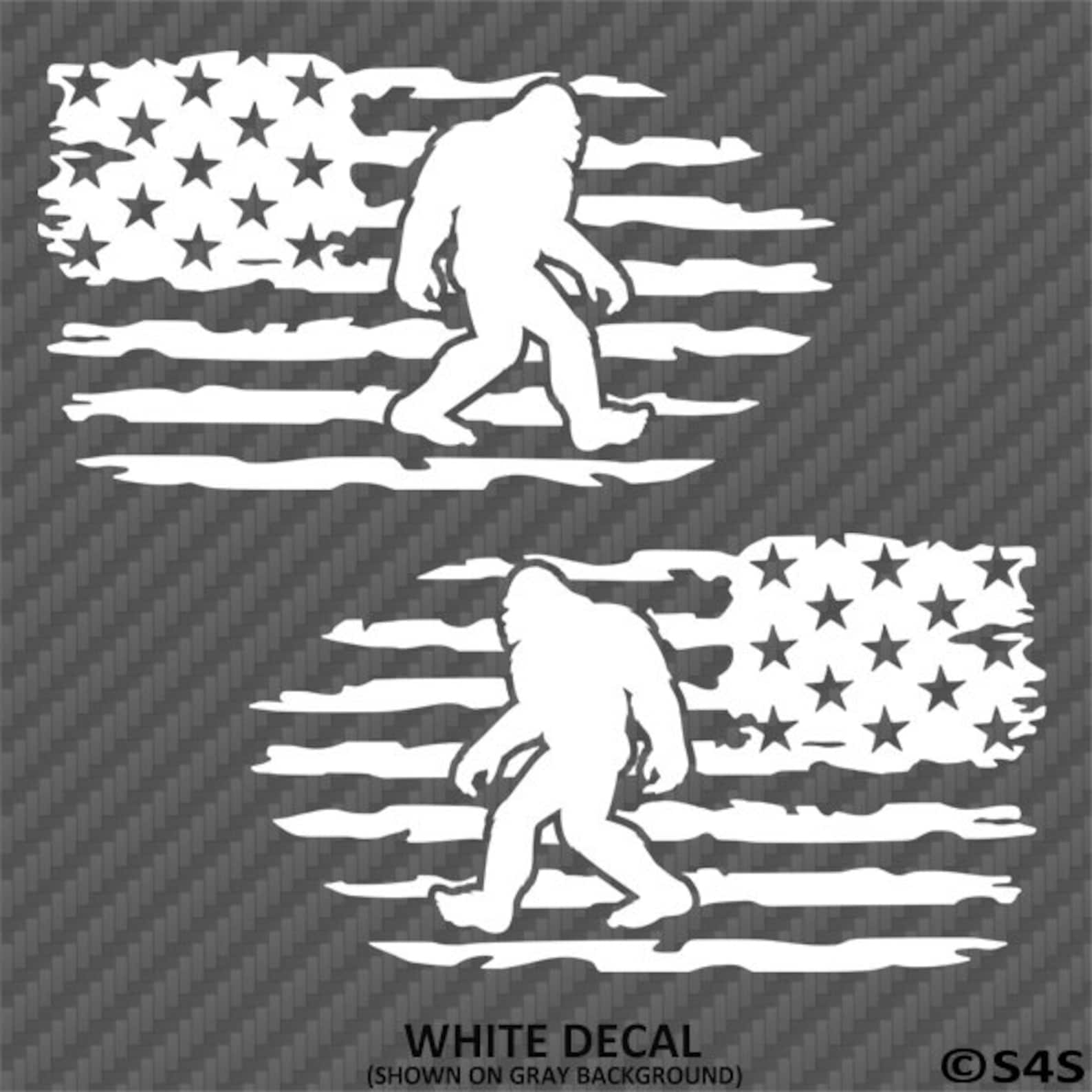 Sasquatch Distressed American Flag Bigfoot Vinyl Decal Sticker Pair V2 ...