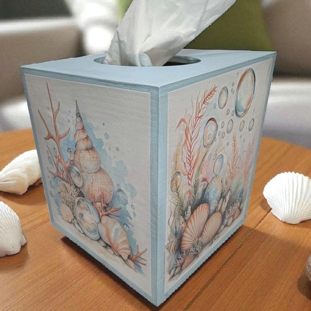 Seashells Tissue Box Cover: Coastal Shabby Chic Wood Decor - Etsy