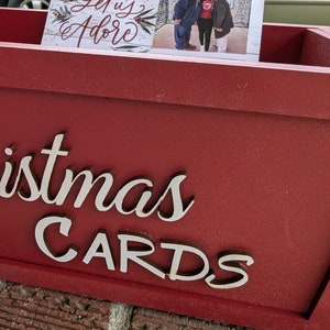Rustic Christmas Card Holder - Wooden Holiday Card Box With Holly Decor ...